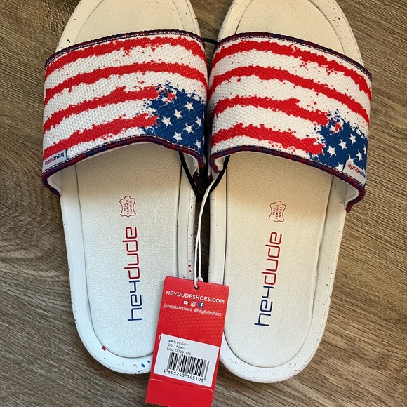 Hey Dude | Shoes | American Flag White Hey Dude Slides Brand New With ...